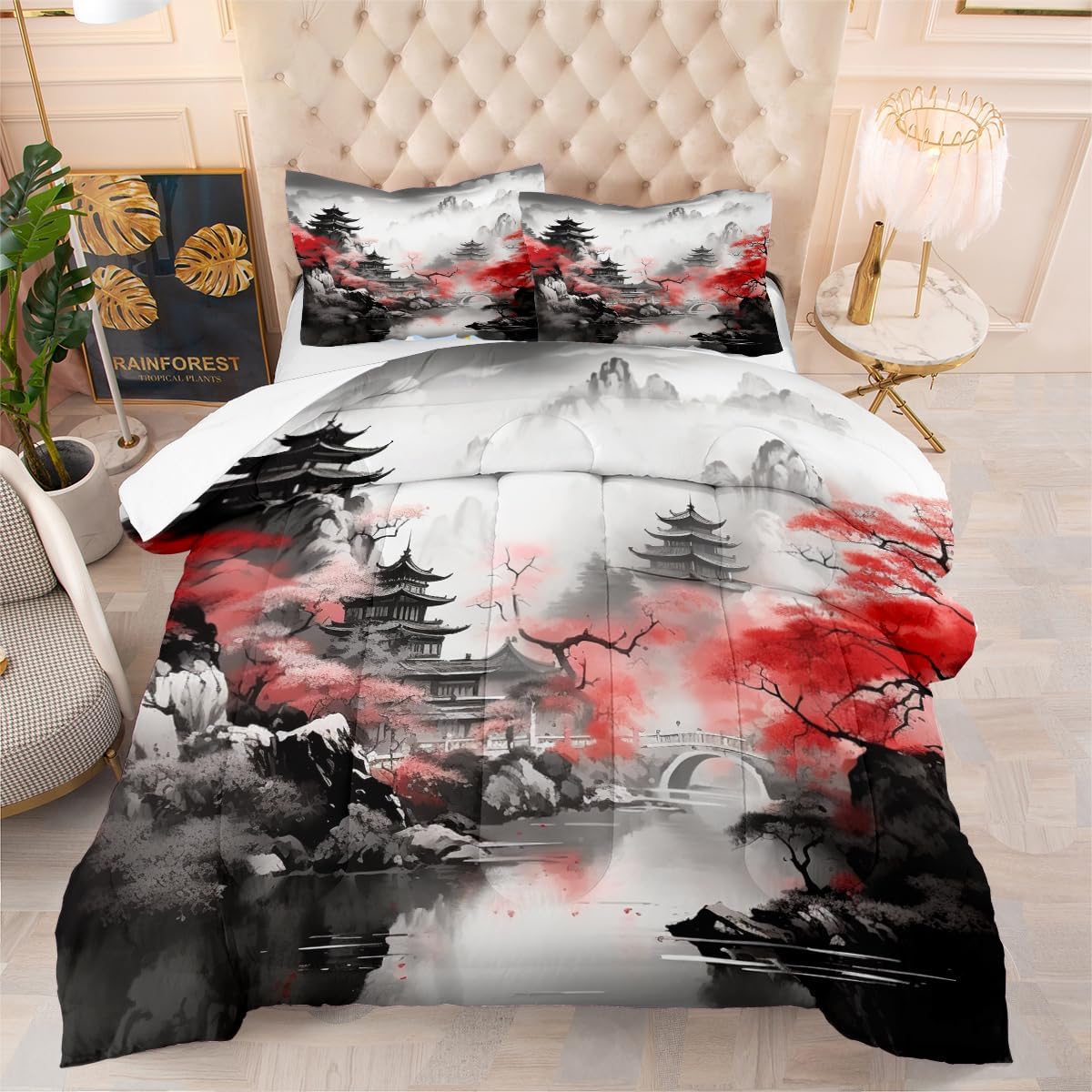 Amazon.com: CCoutueChen Japanese Style Comforter Set Twin Cherry ...