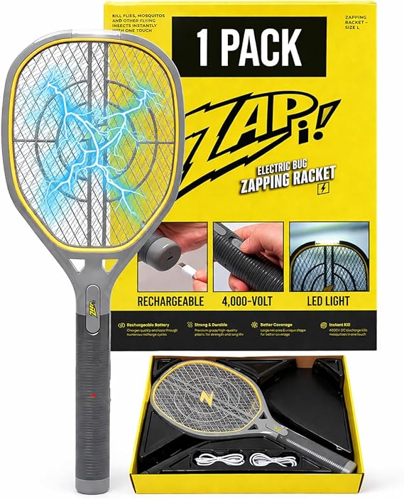 Amazon.com : ZAP IT! Rechargeable Electric Fly Swatter Racket - 4,000 ...