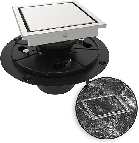 WEBANG 4 Inch Square Shower Drain Brushed Floor Drain with Flange ...