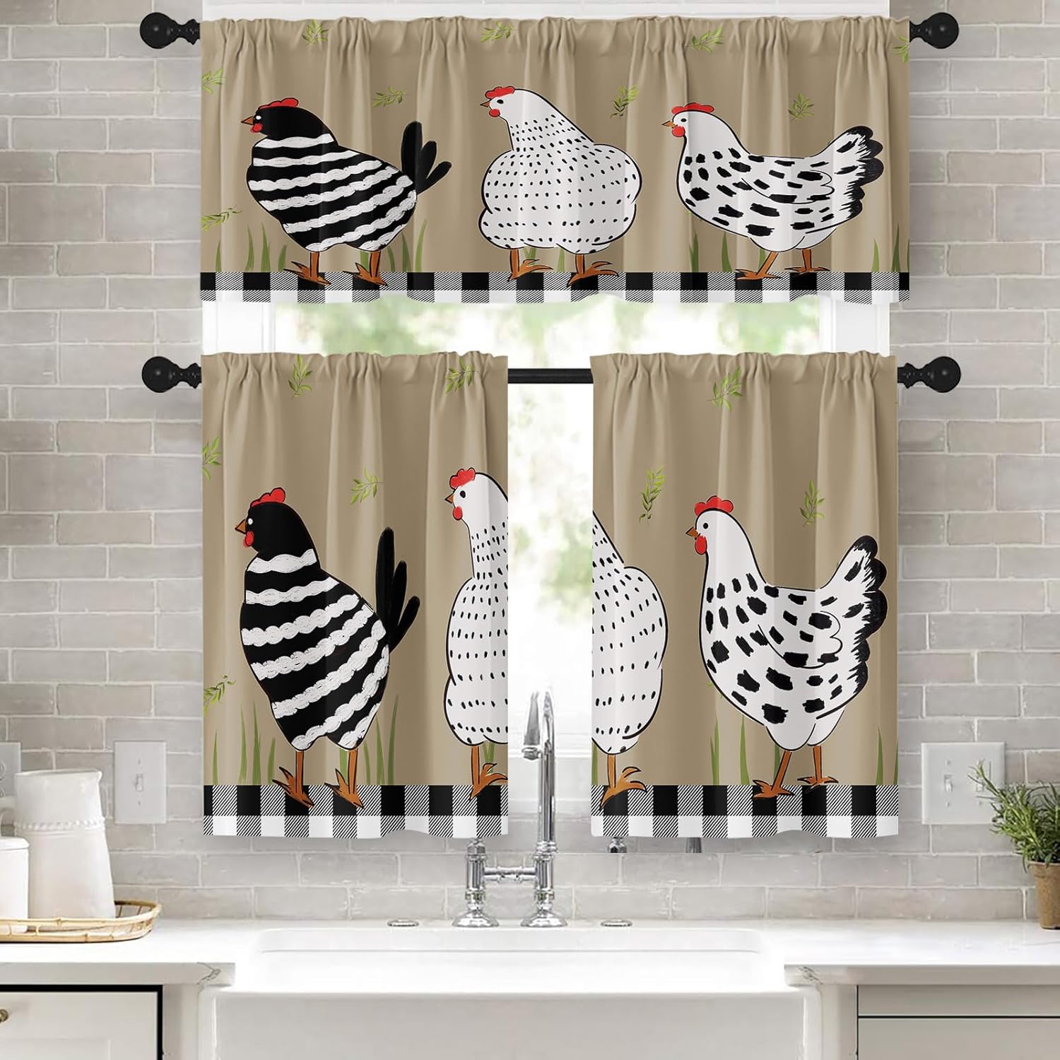 Amazon.com: Tayney Rooster Kitchen Window Curtains Valance and Tier Set ...