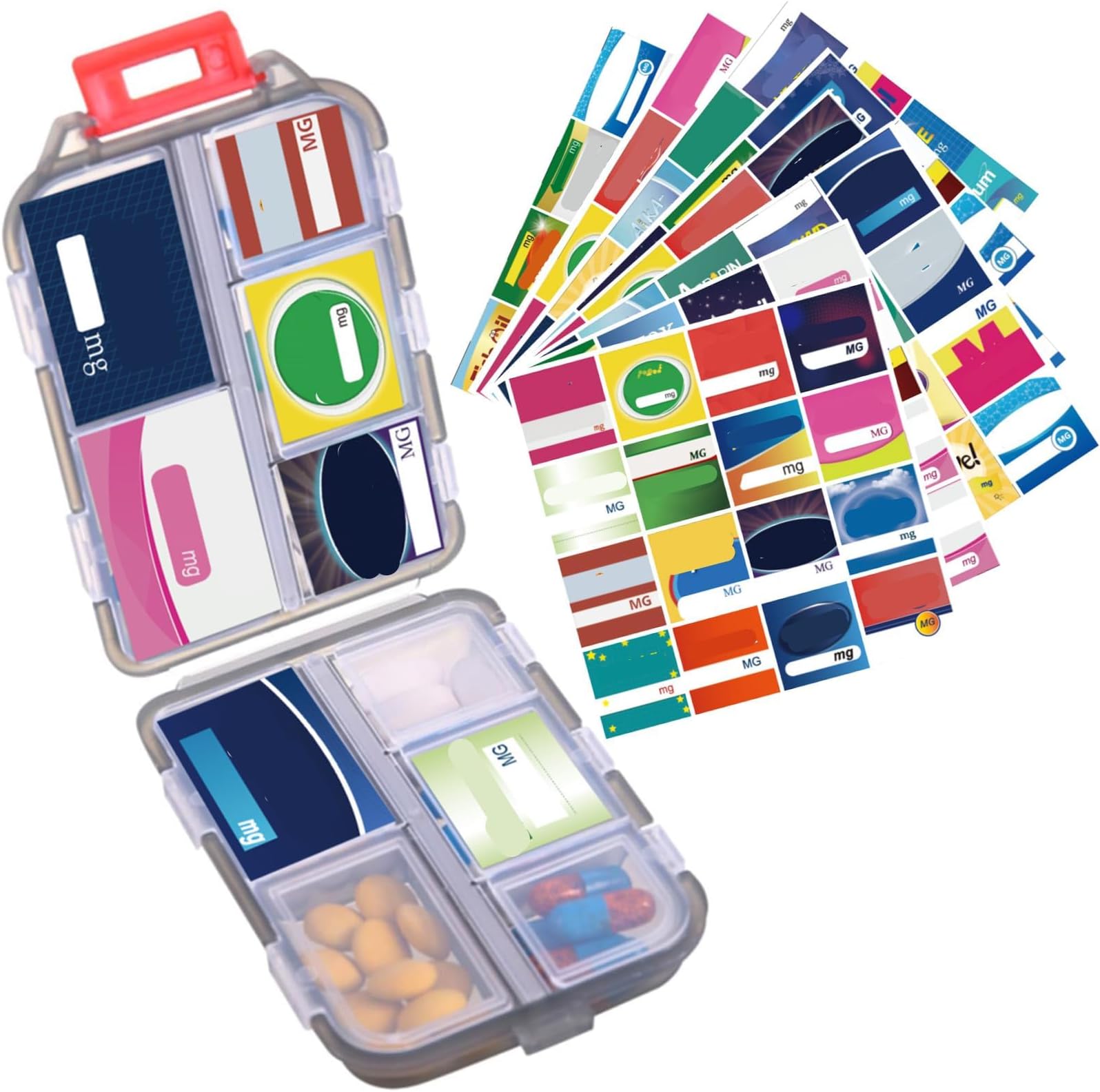 Amazon.com: 1Pack Travel Pill Organizer & 56 Medicine Name Stickers, 8 ...