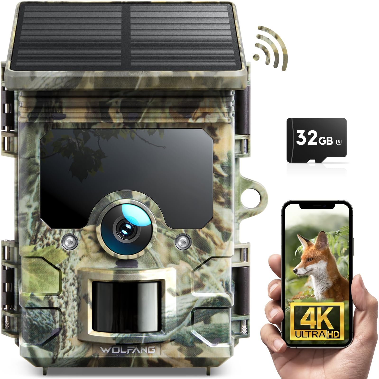 WOLFANG Solar Wildlife Camera 4K 30fps, WiFi Bluetooth Trail Camera ...