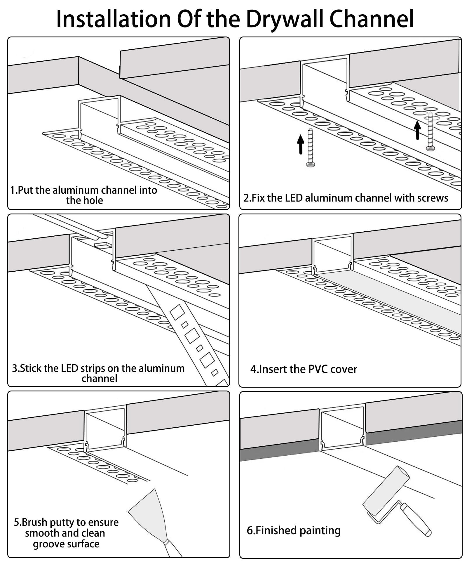 Snapklik.com : 10Pack 2m/6.6ft Plaster-in LED Aluminum Channel, Light ...