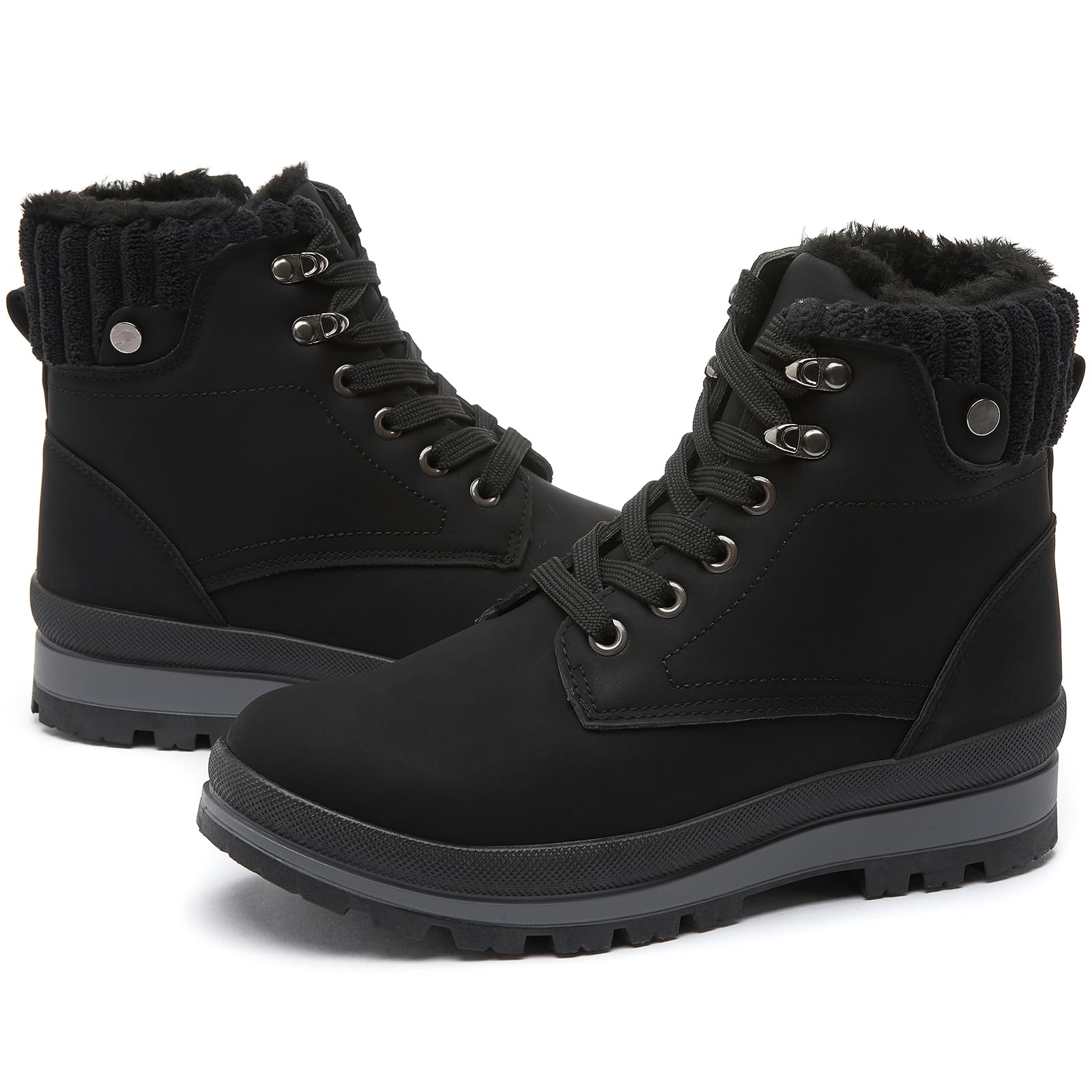 Amazon.com | hash bubbie Women's White Combat Boots Black Platform Boots Non Slip Waterproof ...