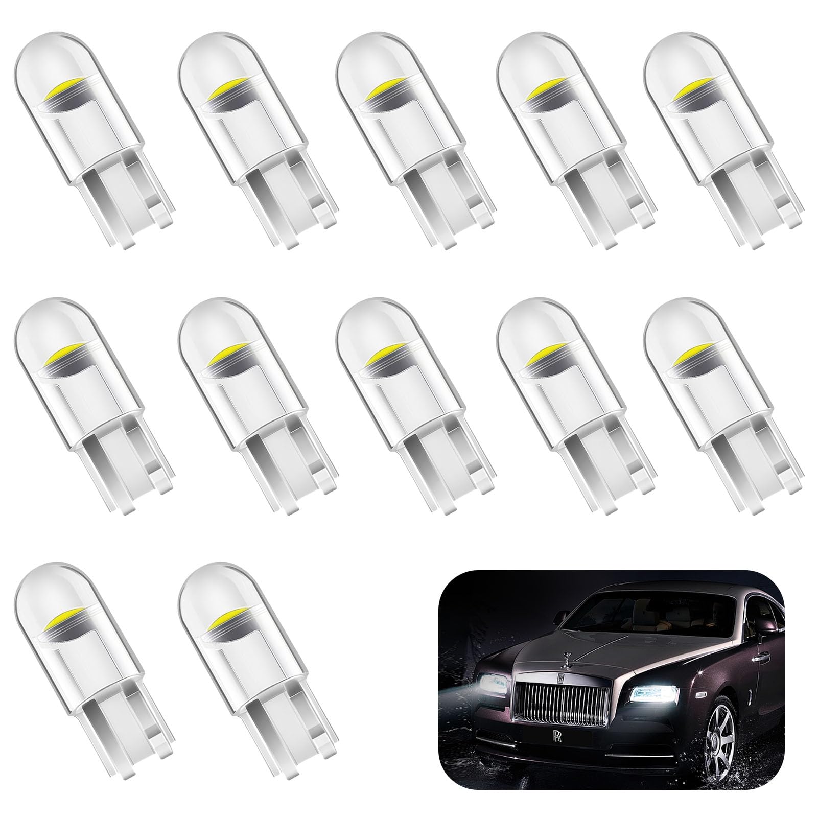 12 PCS T10 501 LED Bulbs, W5W 12V COB LED Bulb White Car Bulbs Dome Map ...