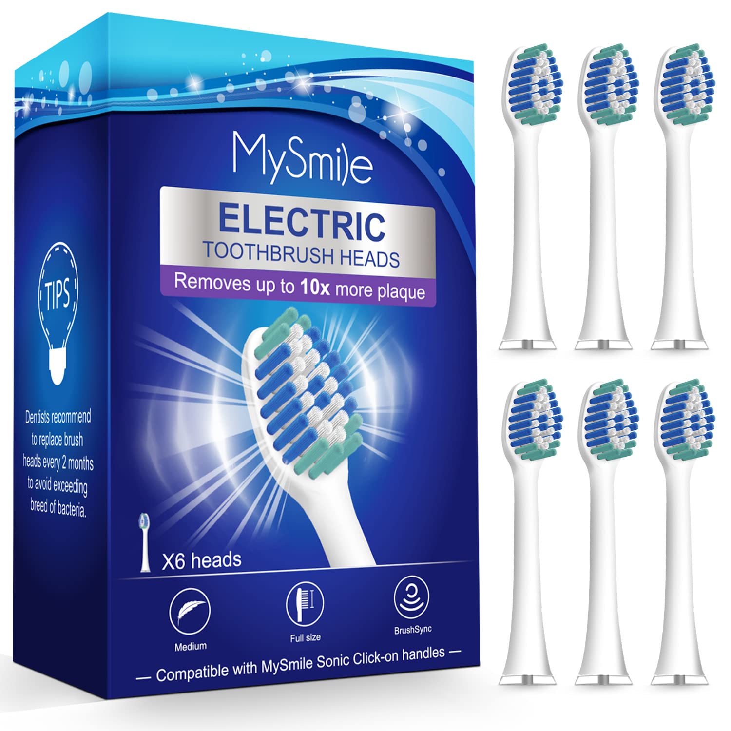 Amazon.com : MySmile Electric Toothbrush Replacement Heads, 6 Packs ...