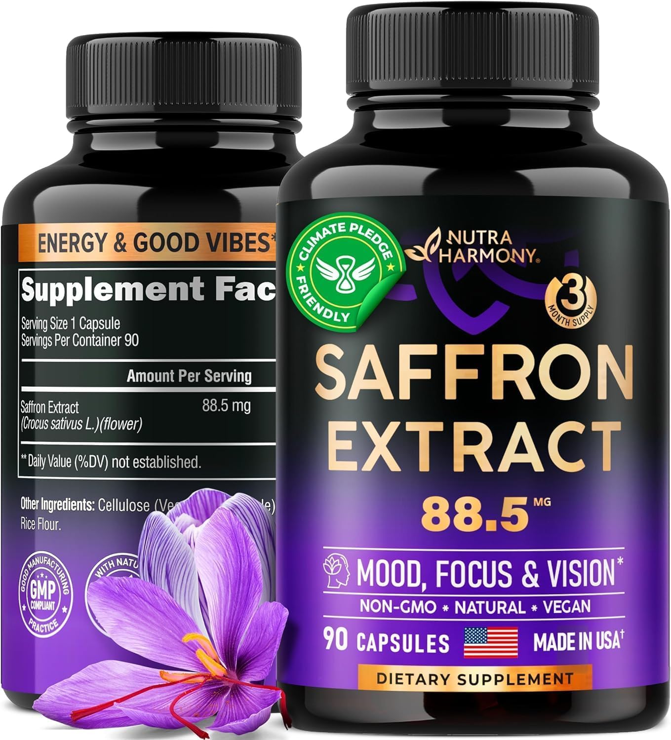 Buy Natural Saffron Supplements - Pure Saffron Extract 88.5 mg - Mood ...