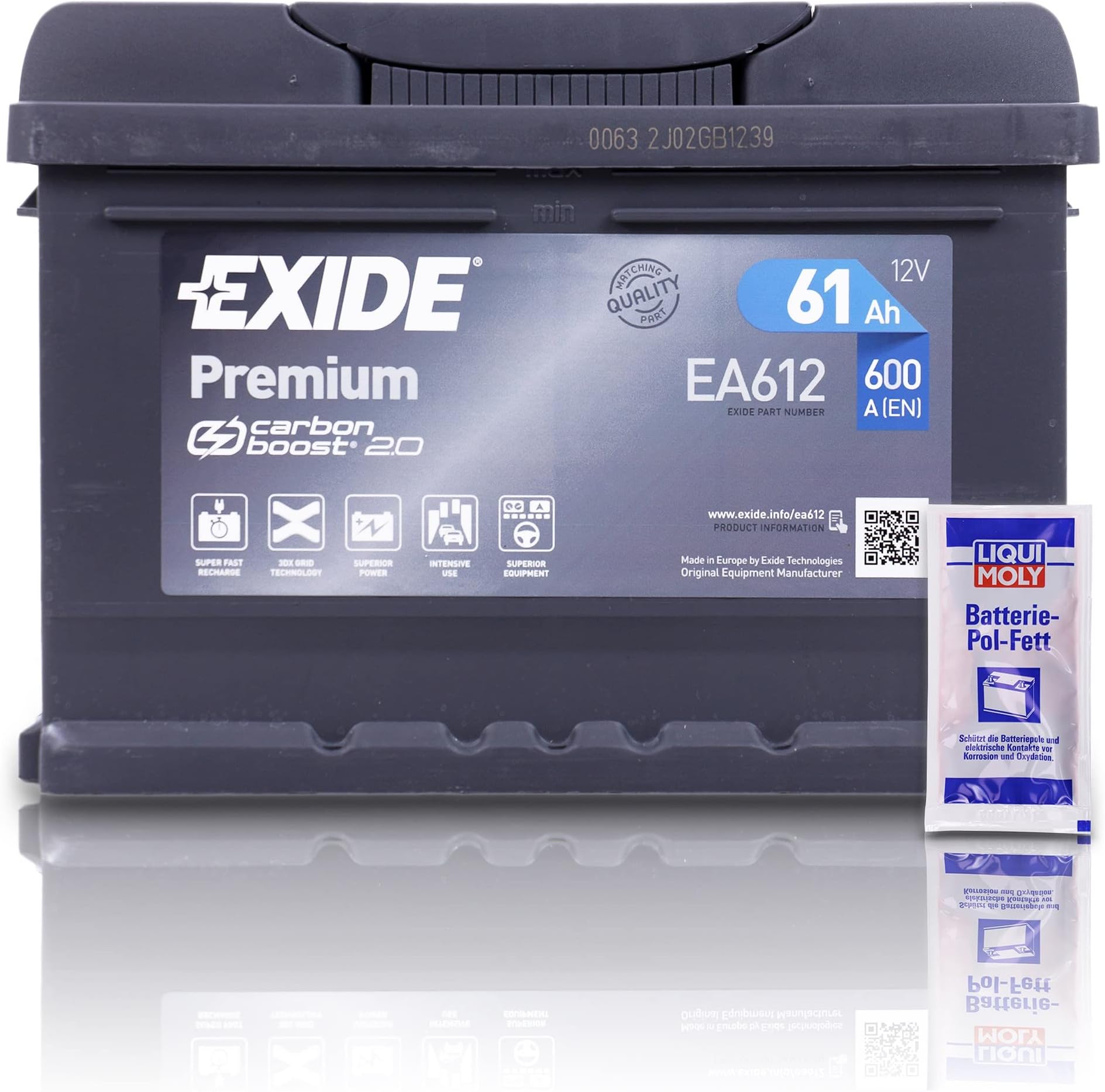 EXIDE EA612 Premium Carbon Boost Autobatterie 12V 61Ah 600A ...