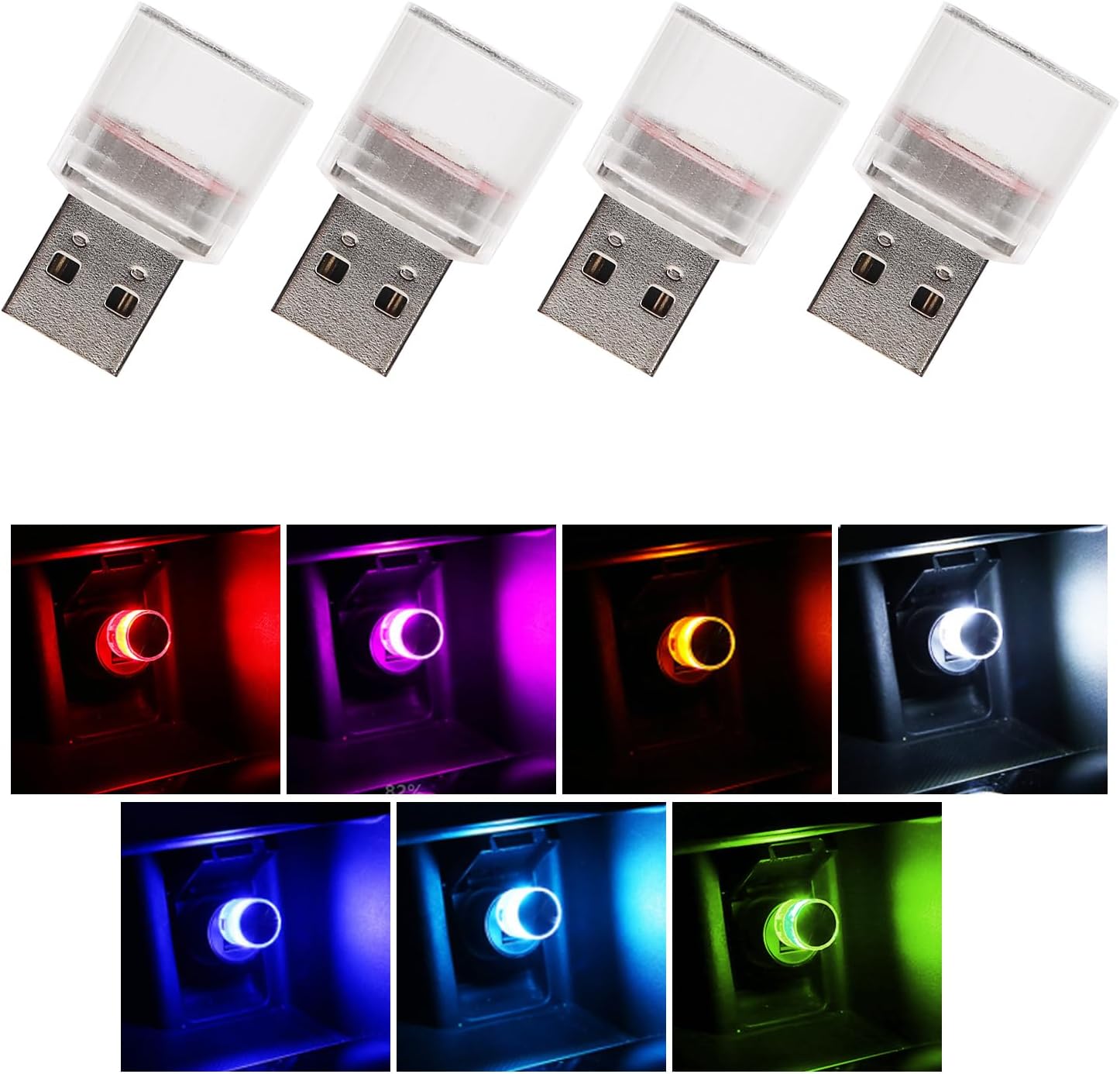 Amazon.com: Sylvil 4 PCS USB LED Car Interior Atmosphere Lights, Plug ...