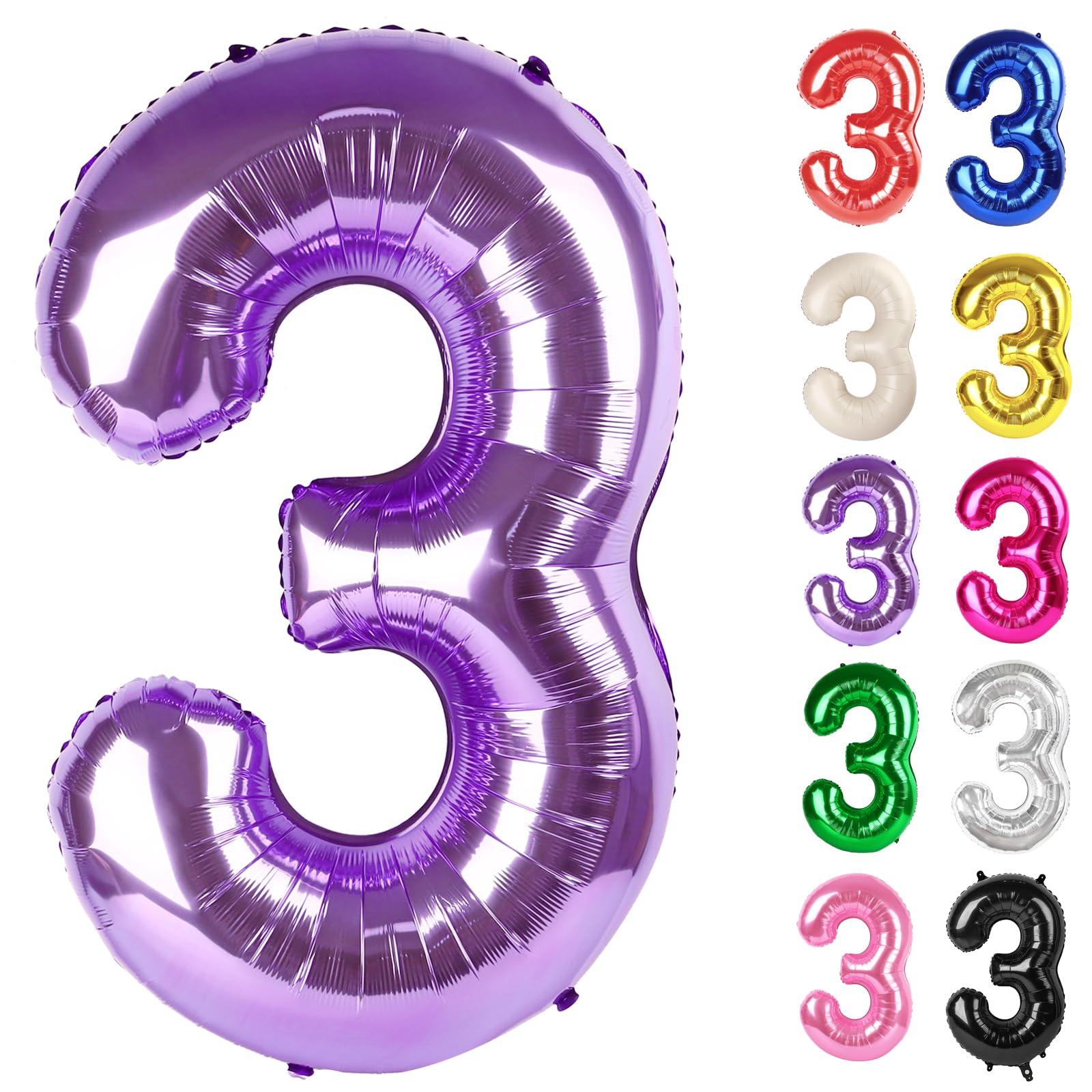 Amazon.com: Purple Number 3 Balloon 40 Inch, 3 Balloon Number, 3rd ...
