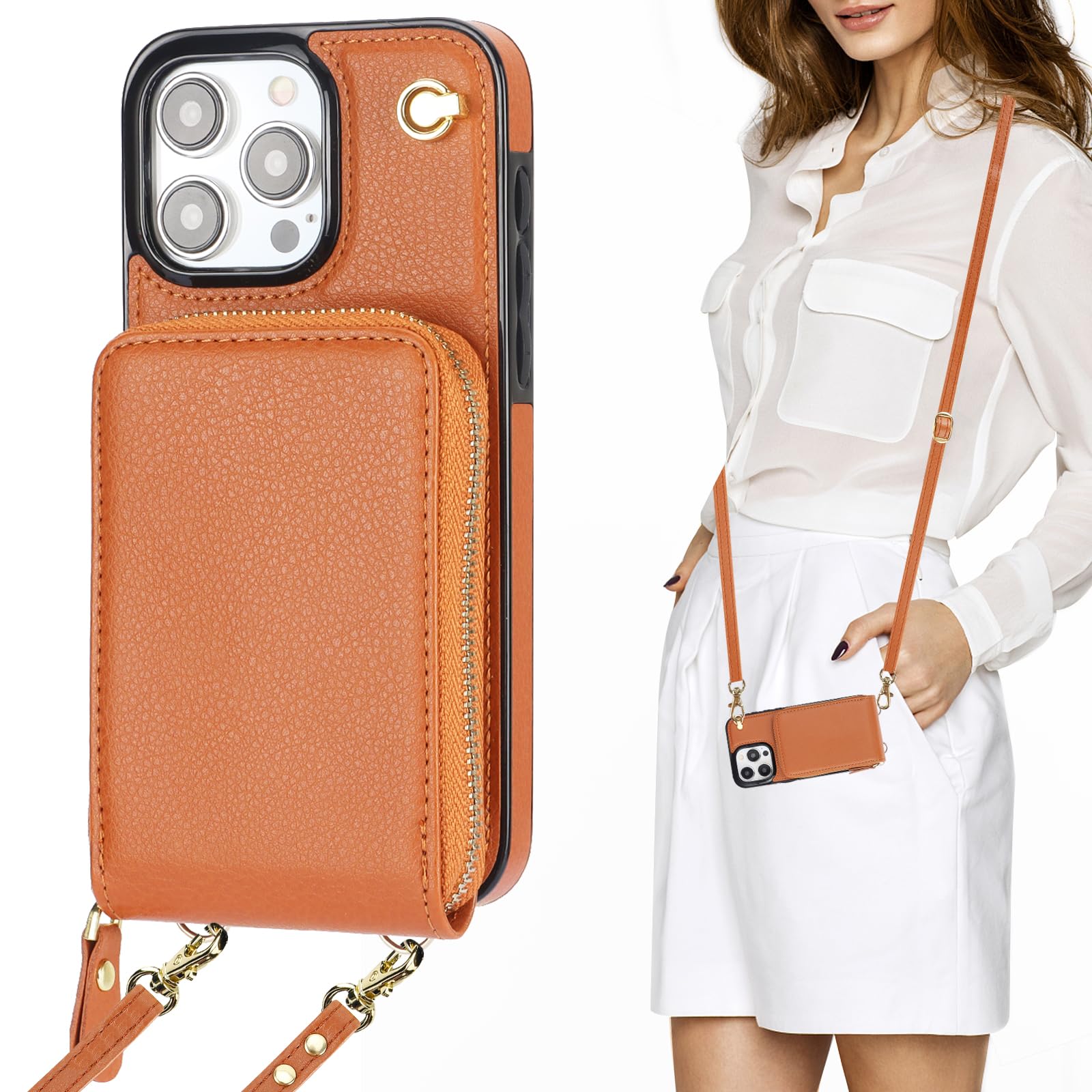 Amazon.com: KIHUWEY Crossbody Wallet Case for iPhone 15 Pro Max, Zipper Pocket Case with Card ...