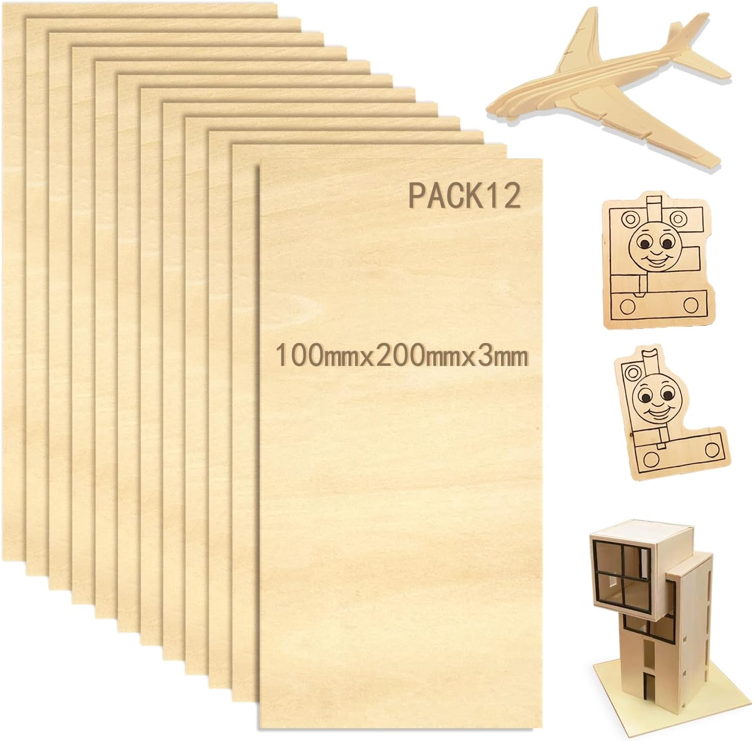 JinPhon Pack of 12 Balsa Plywood 3 mm Wood Sheets for Model Making DIY ...