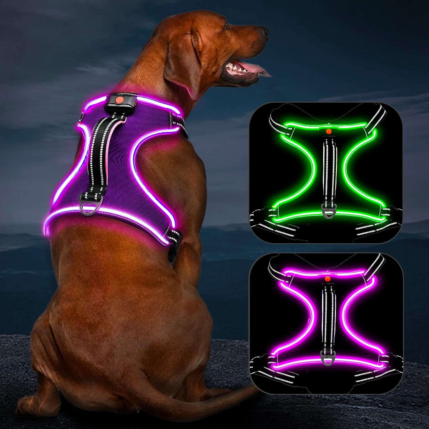 Light Up Dog Harness No Pull LED Dog Harness with Handle Rechargeable ...
