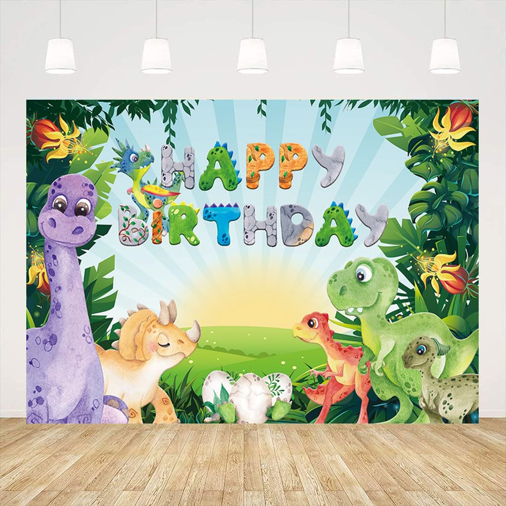 Dinosaur Party Backdrop Watercolor Jungle Dinosaur Birthday Decorations ...