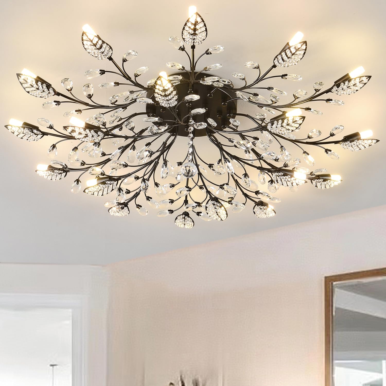 Modern Crystal Ceiling Light Fixture,Semi Flush Mount Chandeliers ...