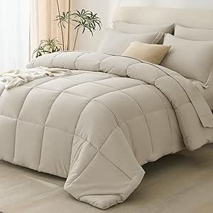 Amazon.com: CozyLux Oatmeal Queen Comforter Set with Sheets - 7 Pieces ...