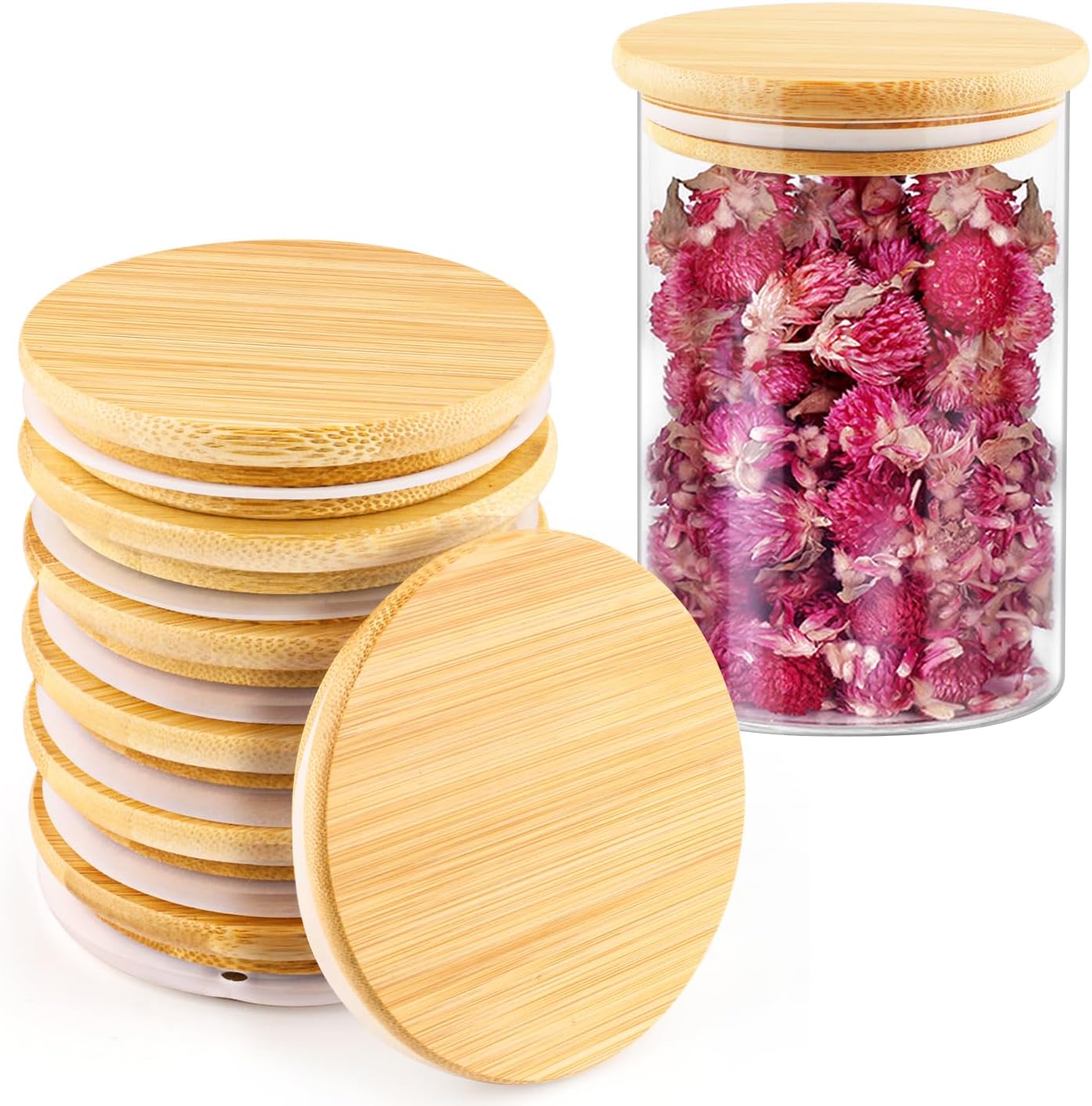 Amazon.com: JSATFUL Mason Jar Bamboo Lids, 86mm/3.4 inch Natural Wooden ...