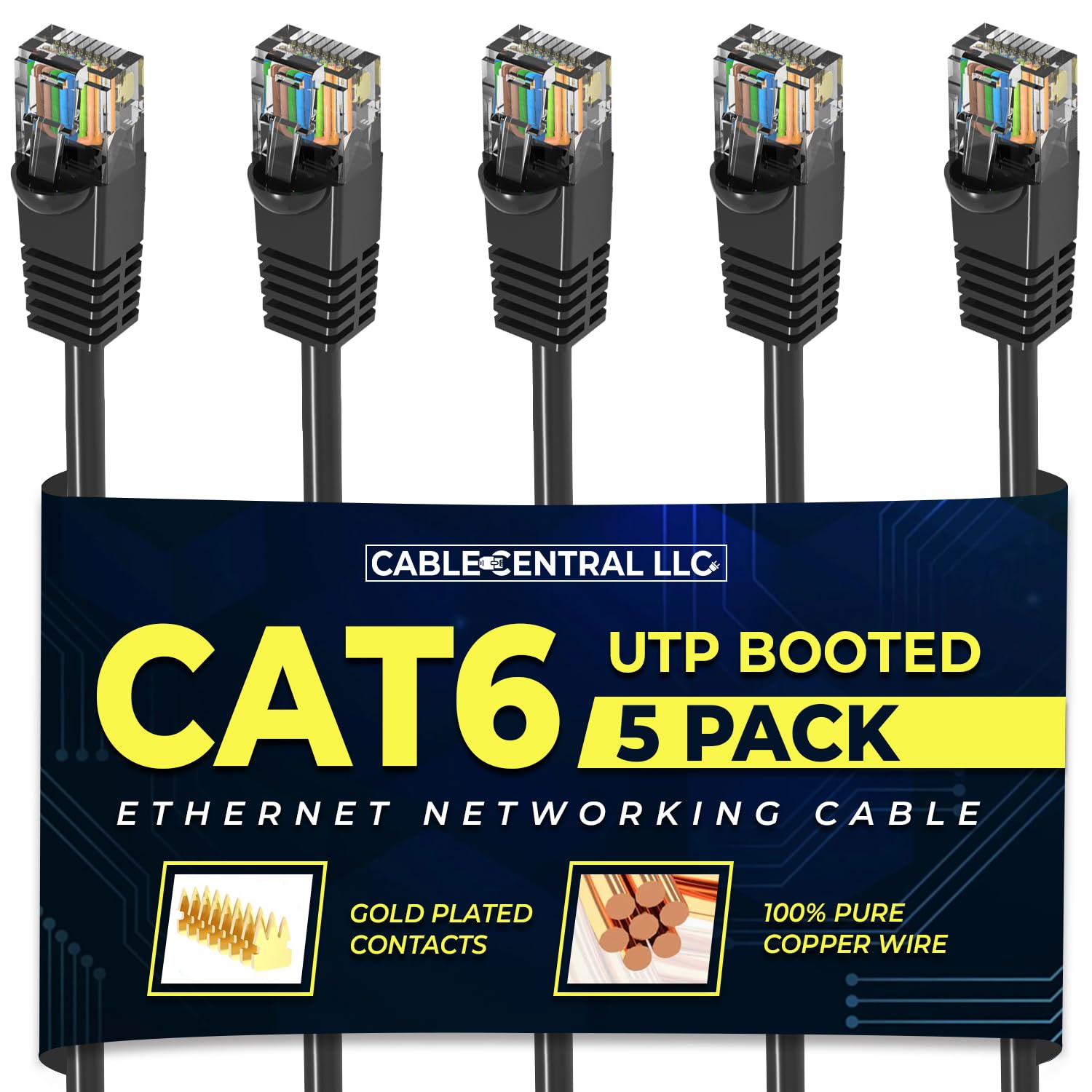 Amazon.com: CableCentral LLC Black Cat6 Cable 0.5 Ft (5 Pack) Cat6 Patch Cable - 0.5 Feet ...
