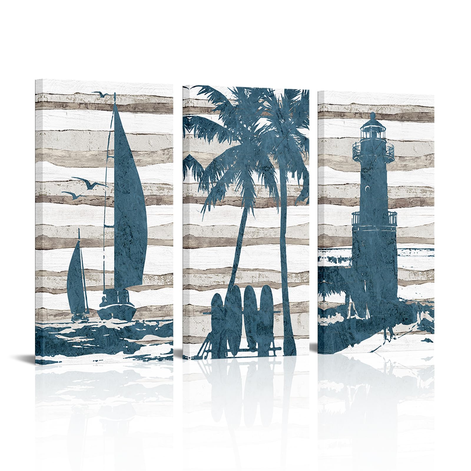 Amazon.com: KREATIVE ARTS 3-Piece Navy Blue Coastal Nautical Wall Art ...