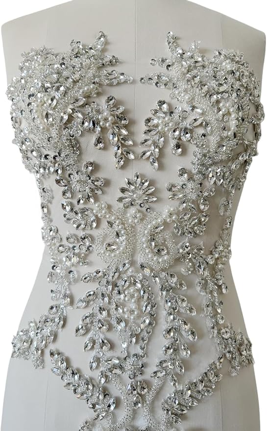 Amazon.com: Handmade Shiny Rhinestones Applique handsewing Beaded ...