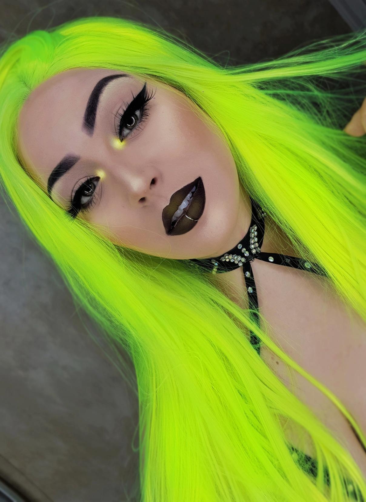 Blue Bird Fluorescent Green Synthetic Lace Front Wigs Long Silk ...