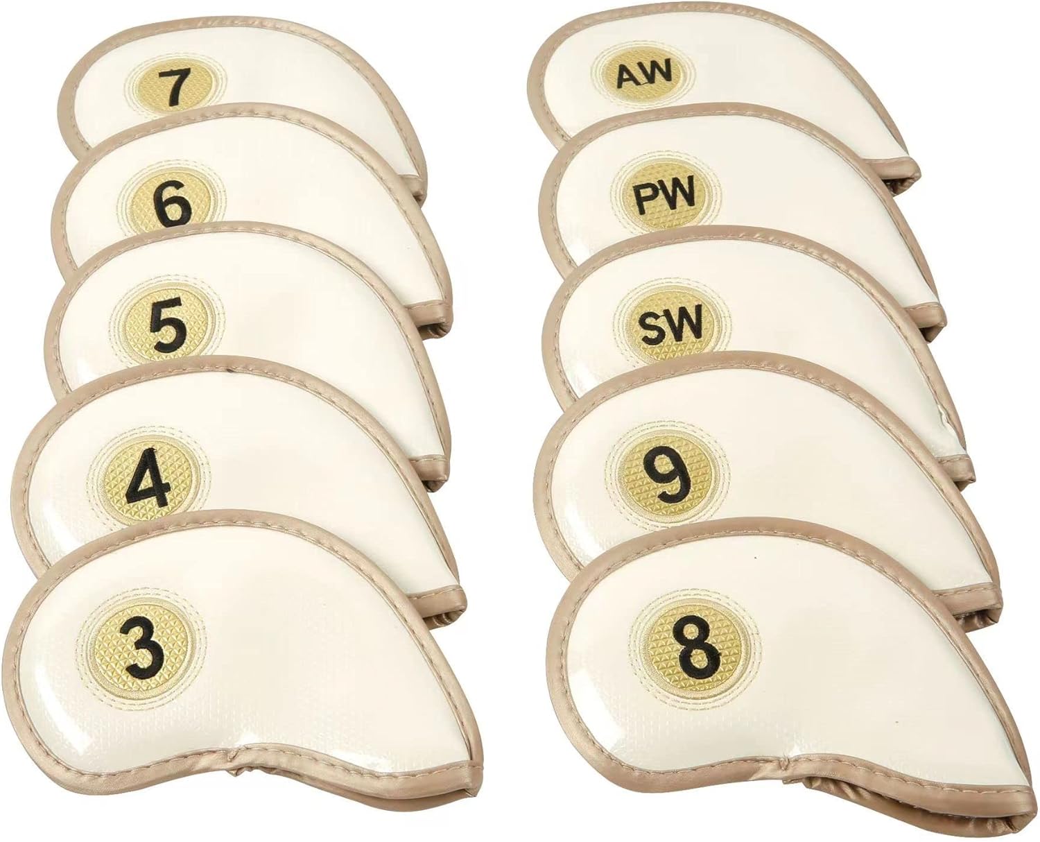 Leather Golf Headcovers Irons Set 10 Pcs Club Iron Head Covers in White ...