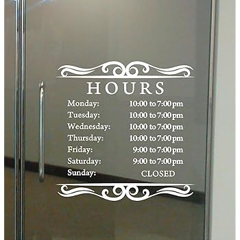 Amazon.com: Custom Business Hours Window Decal - 10.5" x 13.5" - Vinyl ...
