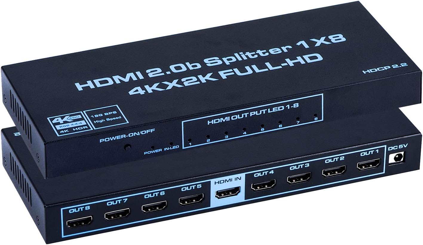 Amazon.com: HDMI Splitter 1x8, 4K HDMI Splitter 1 in 8 Out Audio Video ...