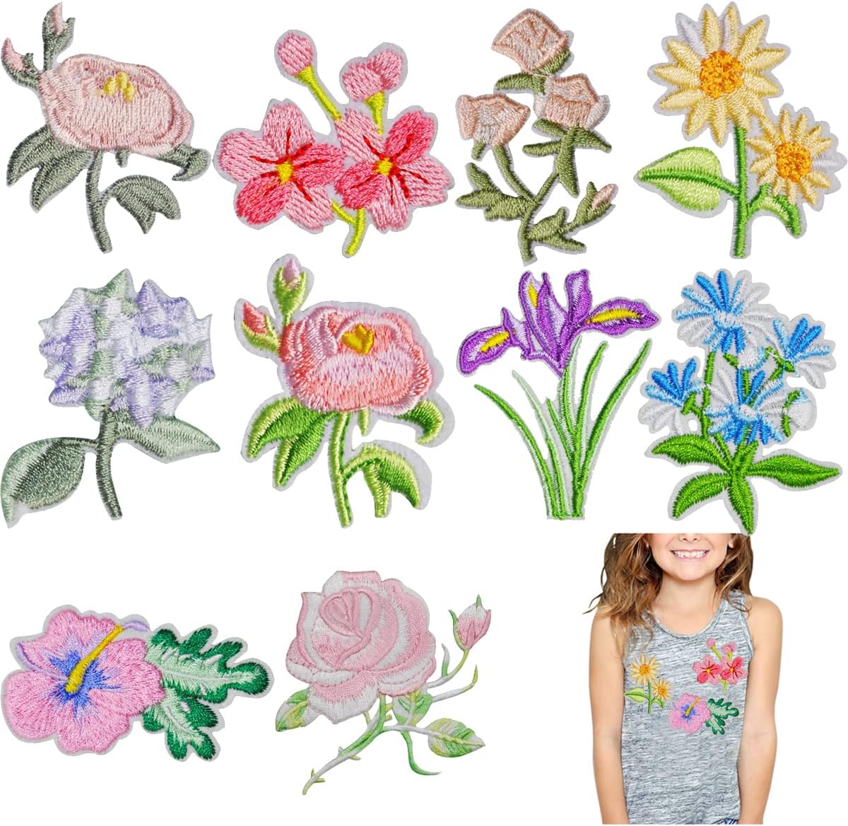 Amazon.com: 2pair Small Flowers Sewing Patches Embroidery Garment Sew ...