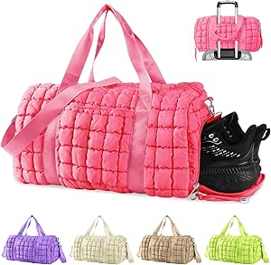 Amazon.com | Quilted Gym Bag Duffle for Women,Duffle Bag for Travel with Shoes Compartment ...