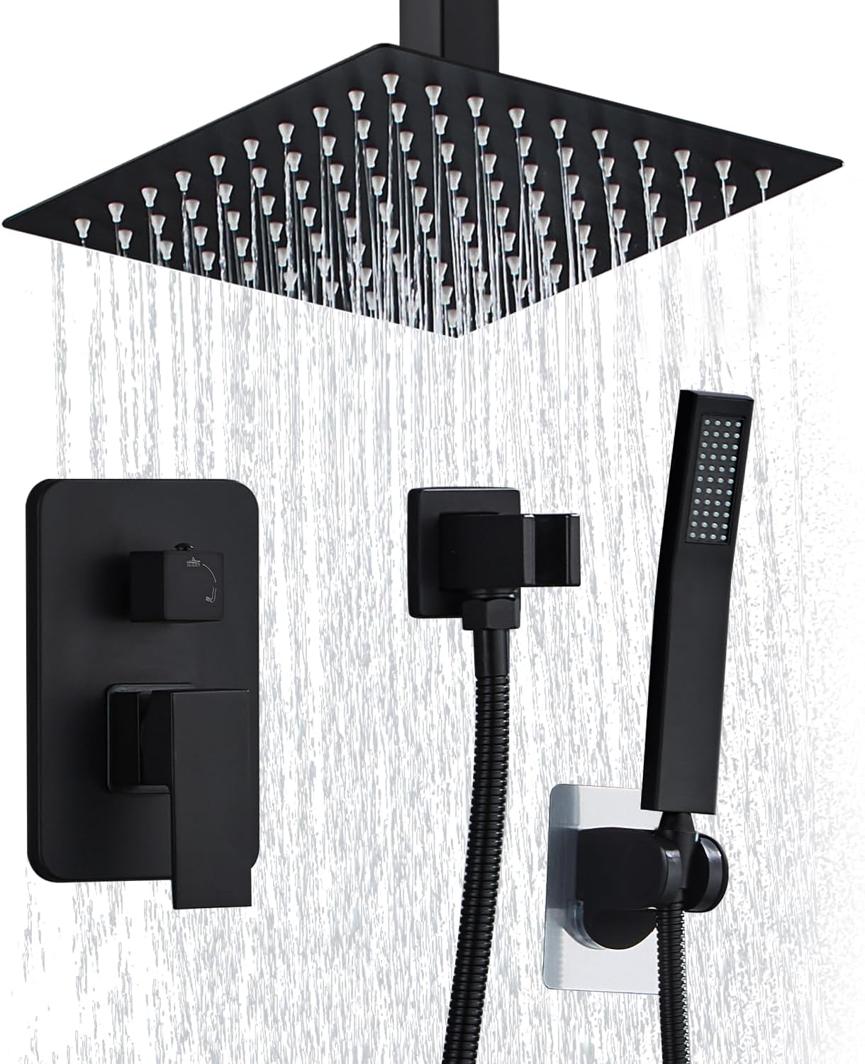 RTOBWEYE 10 Inch Shower Faucet Set Ceiling Mount, High Pressure Rainfall Shower System, Square ...