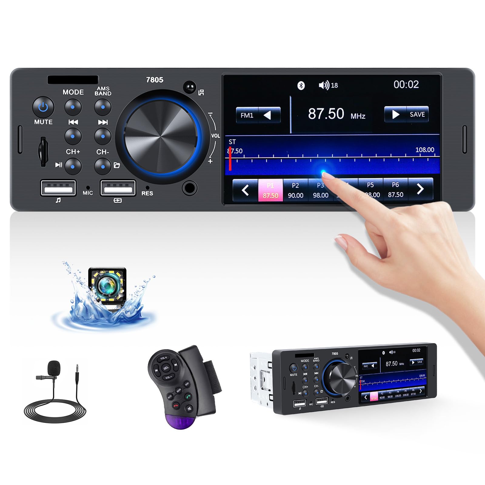 Single Din Car Stereo with Bluetooth Hands-Free Calling,4.1 Inch 1 Din ...