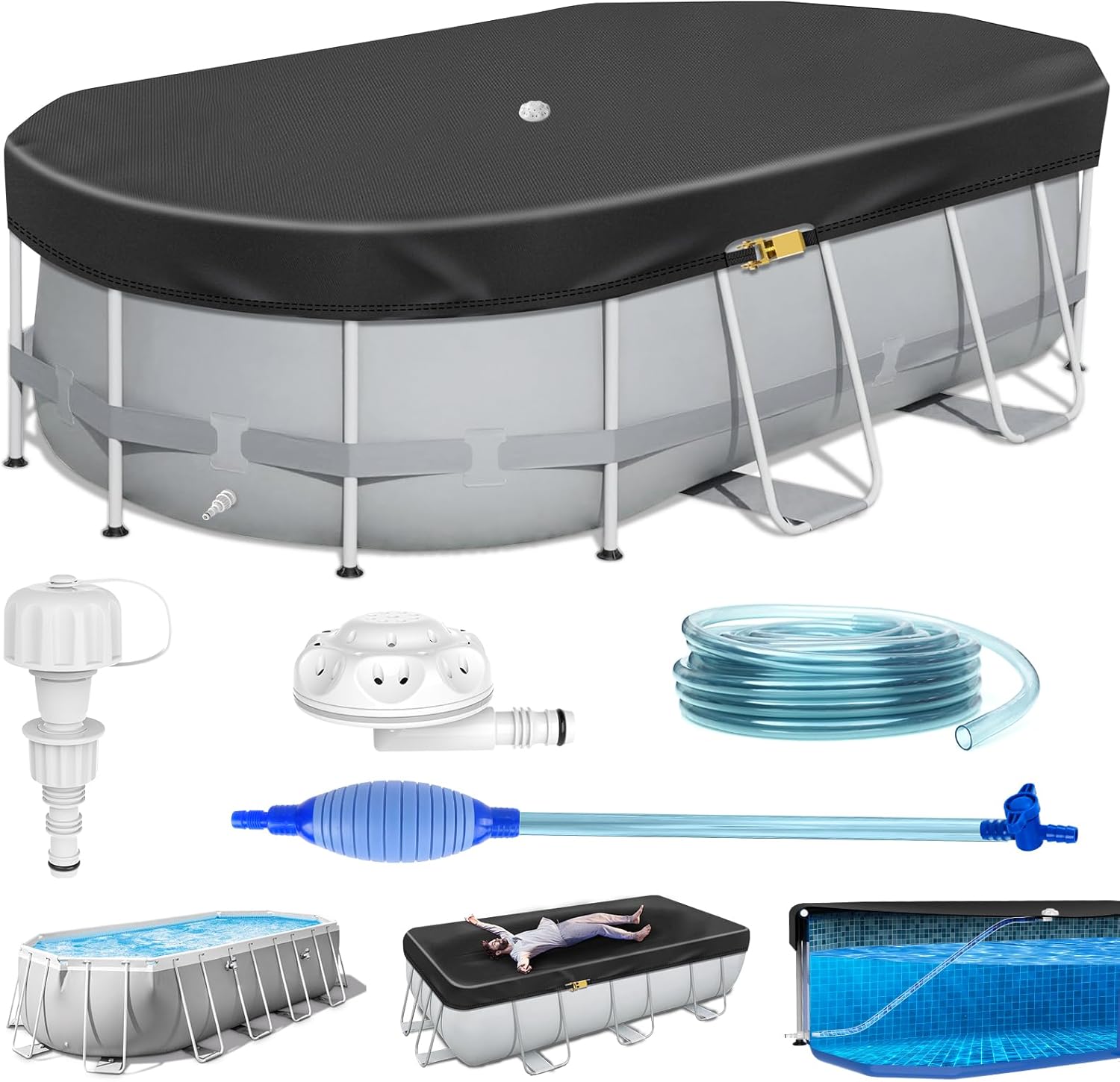 Amazon.com : 10 x 7Ft Oval Pool Cover with Automatic Drain, 420D One ...