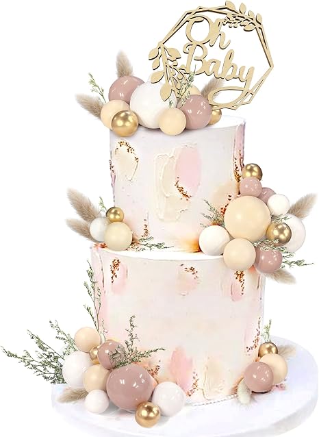 Amazon.com: 47 PCS Wood Oh Baby Cake Topper Boho Cake Toppers Balls ...