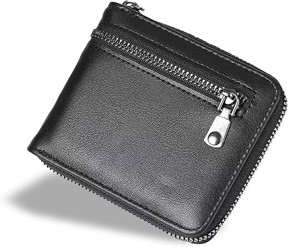 QIXCOZTI Men's Zipper Leather Wallet with Extra Capacity Flip Secure ...