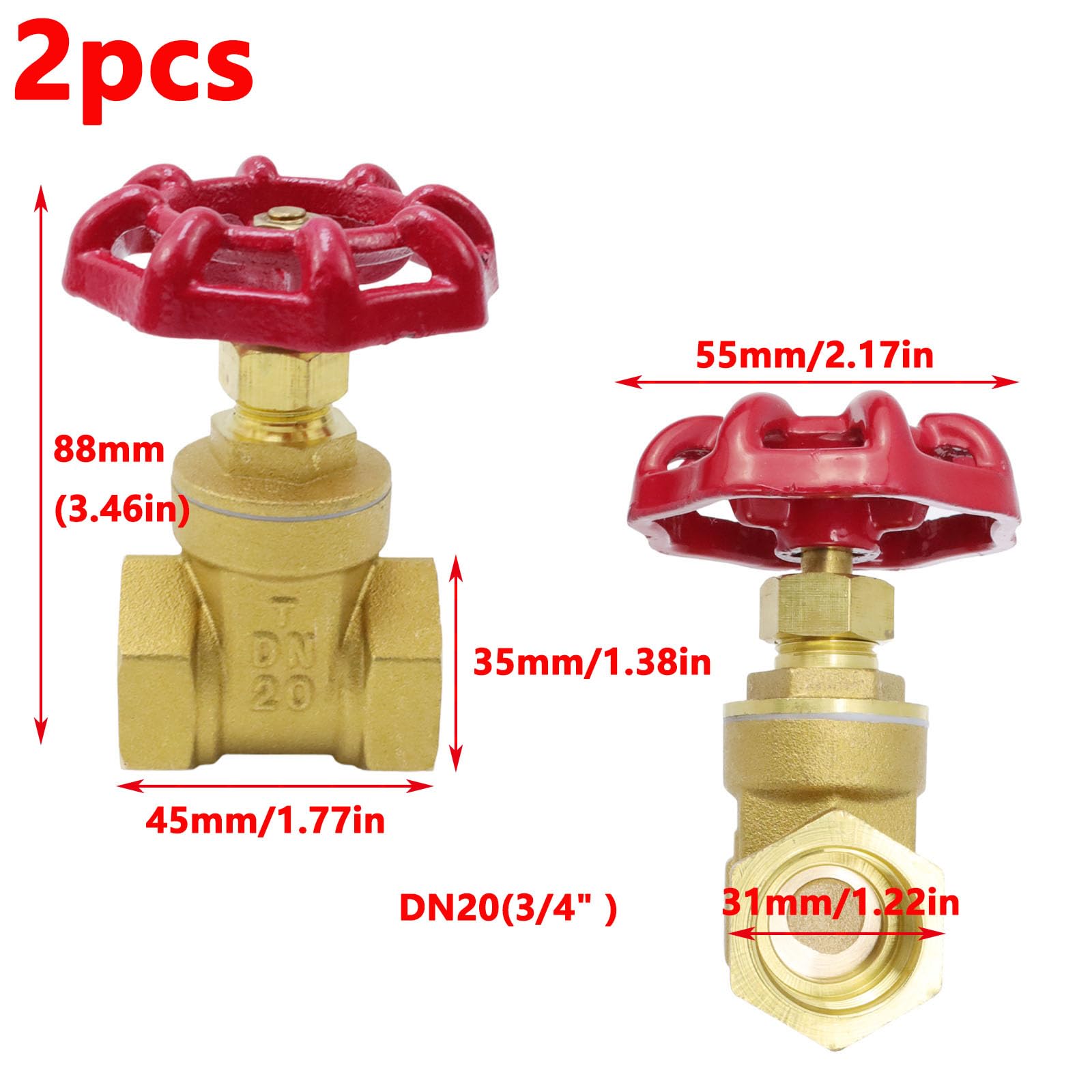 Snapklik.com : Antrader 3/4 Inch Gate Valve Brass,2Pcs DN20 Female