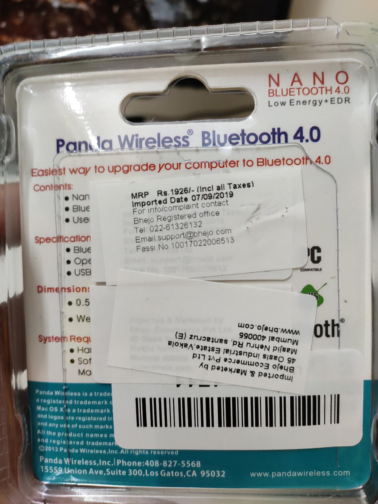 Panda Wireless Bluetooth 4.0 USB Nano Adapter Class 2 Smart Ready with ...