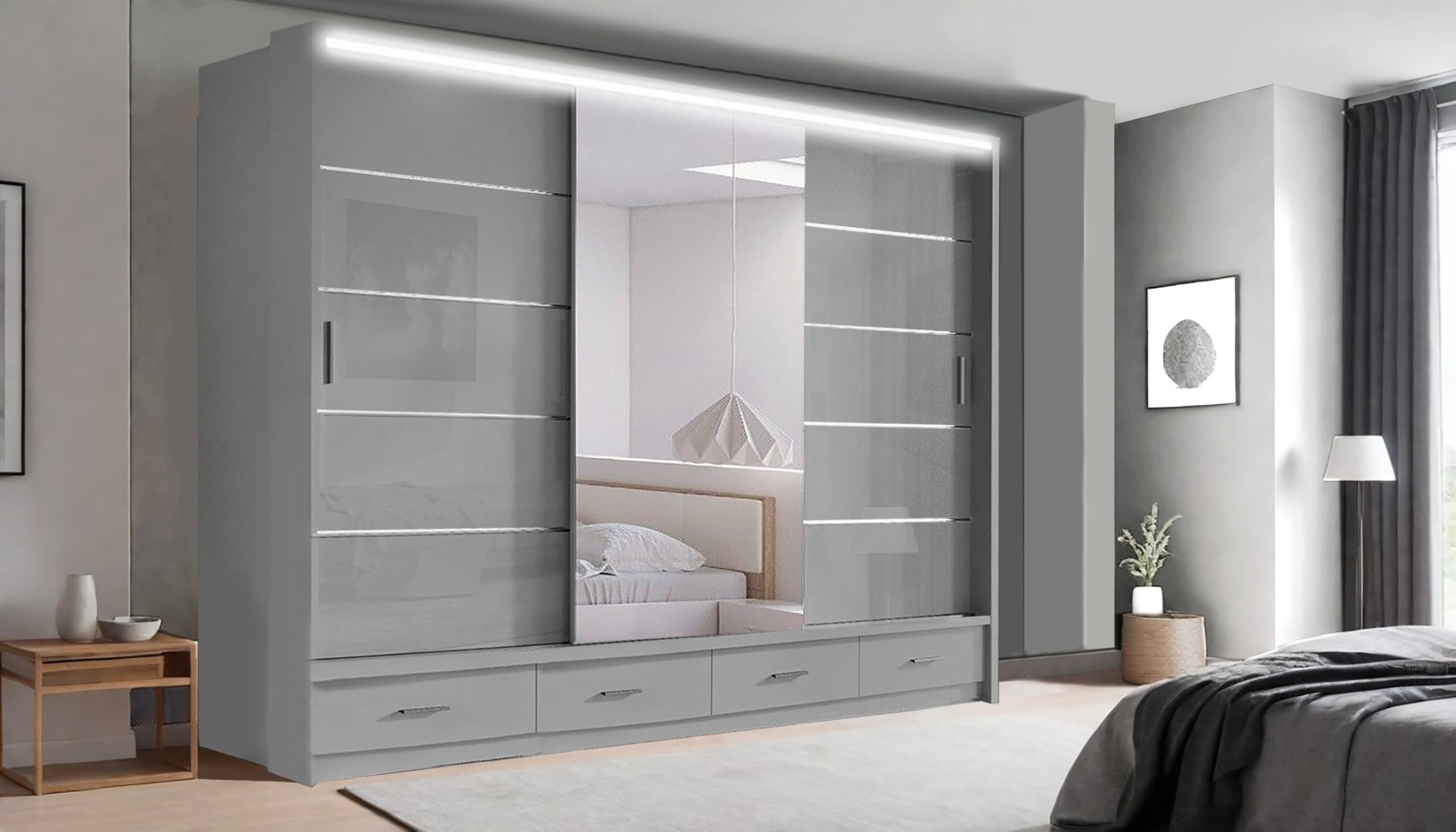 RAC3 Race to Road Modern Bedroom Sliding Wardrobe with LED Light ...