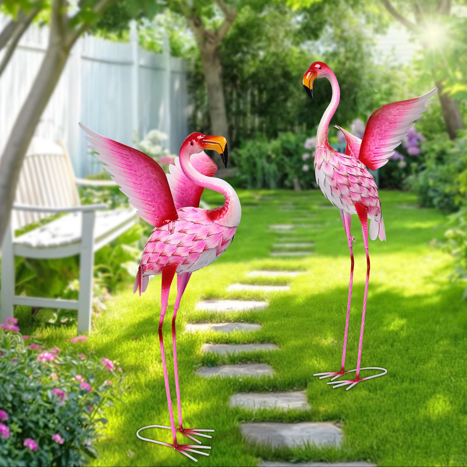 Snapklik.com : Flamingo Garden Statues For Outside, 2 Pack Flamingos ...