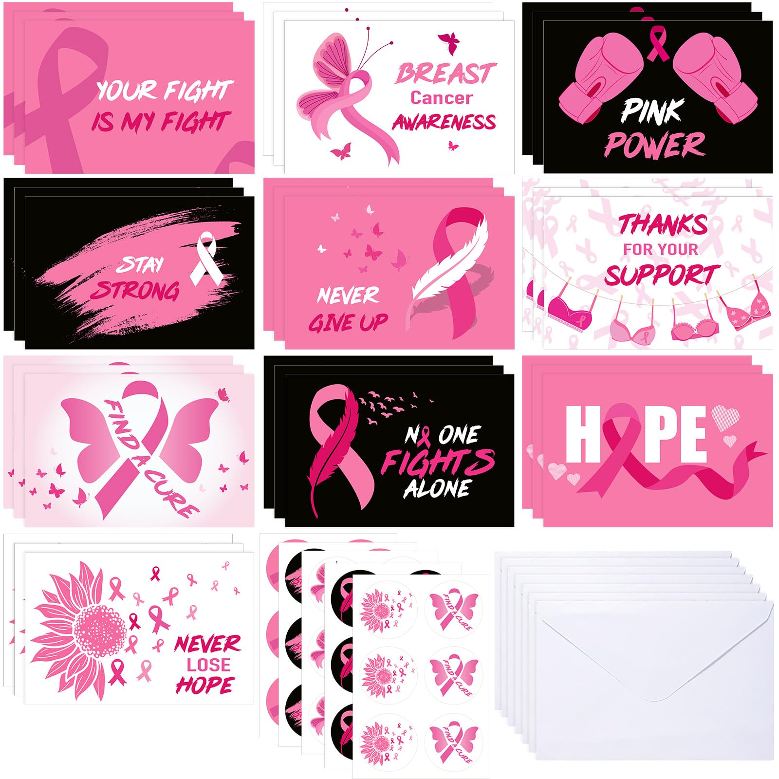 Amazon.com : Faccito 30 Sets Breast Cancer Awareness Note Cards with ...