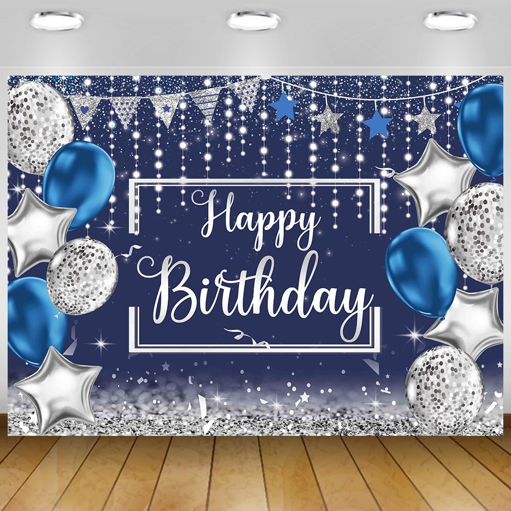 Amazon.com : Happy Birthday Backdrop for Men Navy Blue Birthday ...