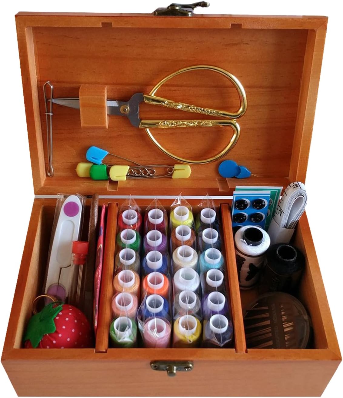 Amazon.com: A.Dinsenen Wooden Sewing Basket/Sewing Box with Sewing Kit ...