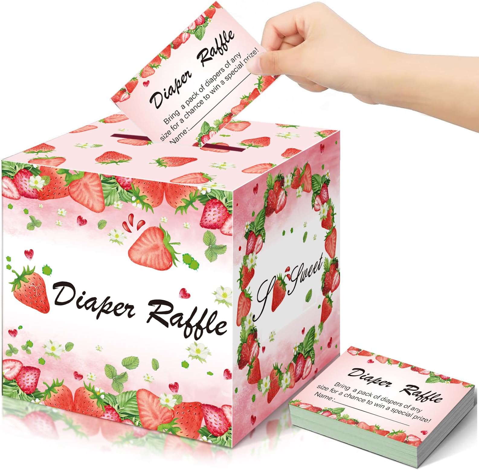 Amazon.com : Mecholey 51Pcs Diaper Raffle Box with Tickets, Strawberry ...