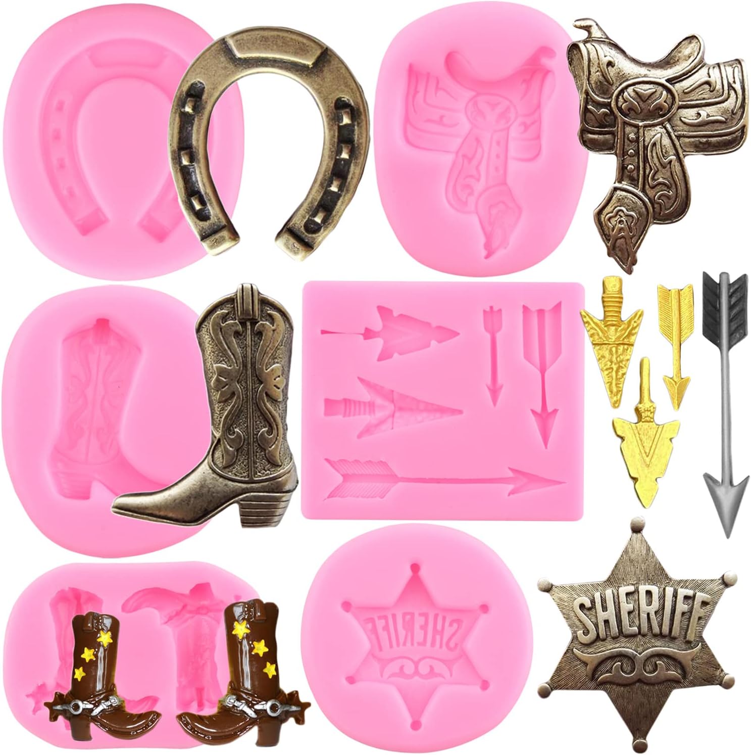 Amazon.com: Set of 8 Bull Head Silicone Molds Feather Arrow Boot ...