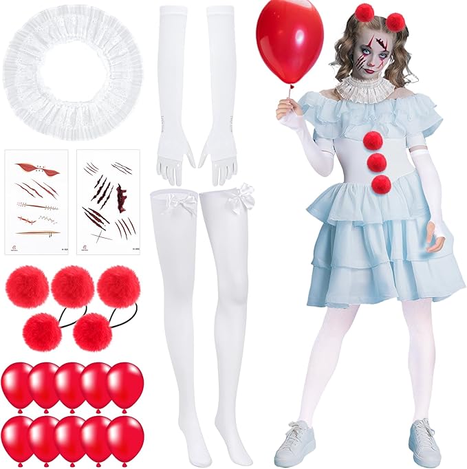 Amazon.com: 12 Pcs Halloween Costume Clown Accessories for Women, White ...
