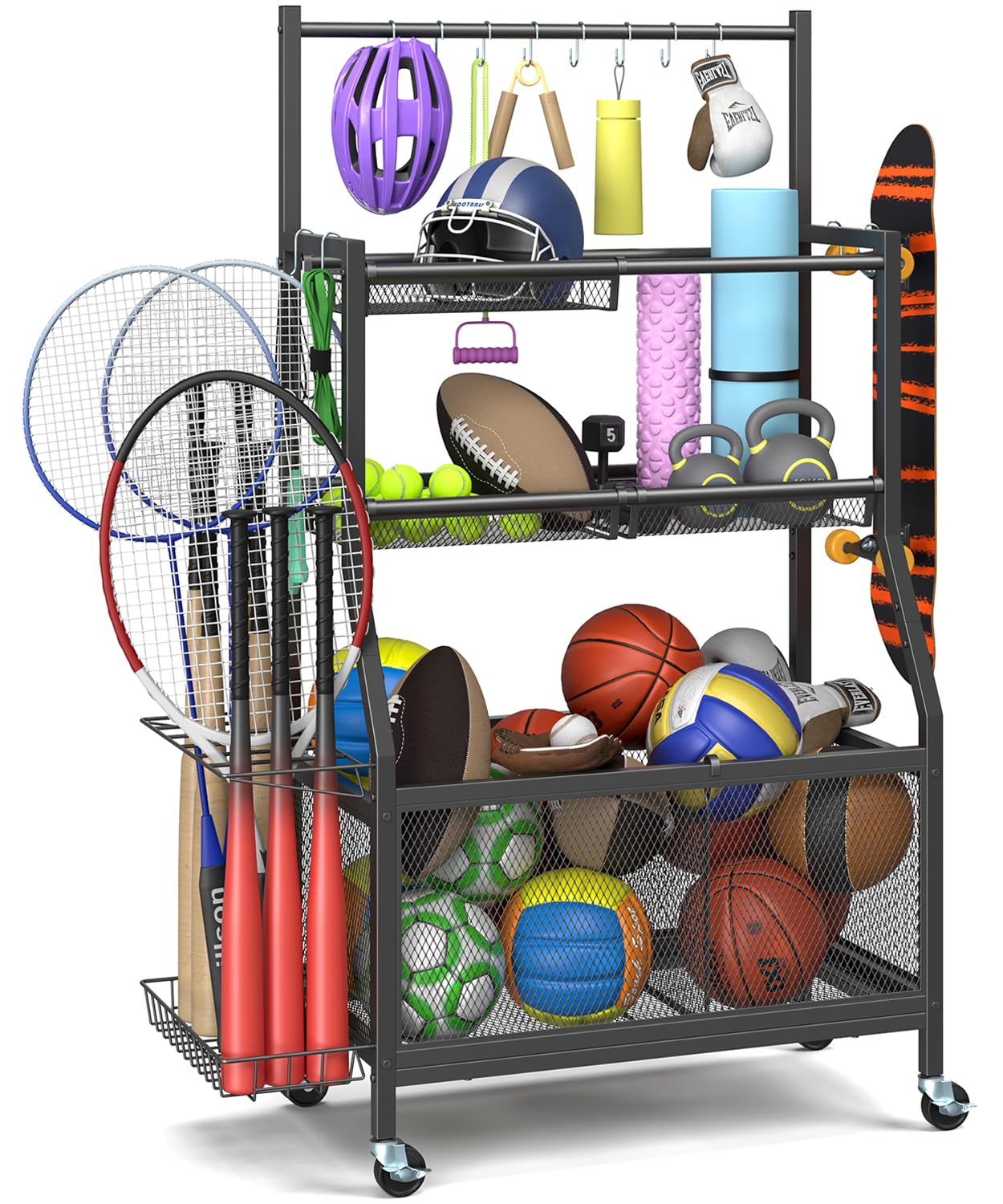 Amazon.com: Mr IRONSTONE Garage Sports Equipment Organizer with Wheels ...