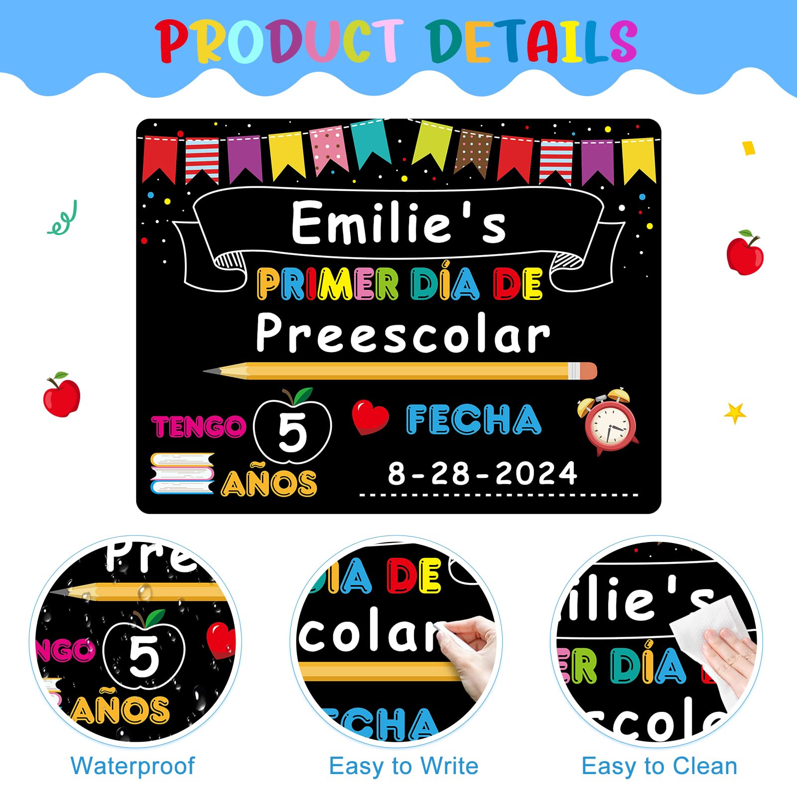Snapklik.com : Spanish First & Last Day Of School Chalkboard Sign, 9 ...