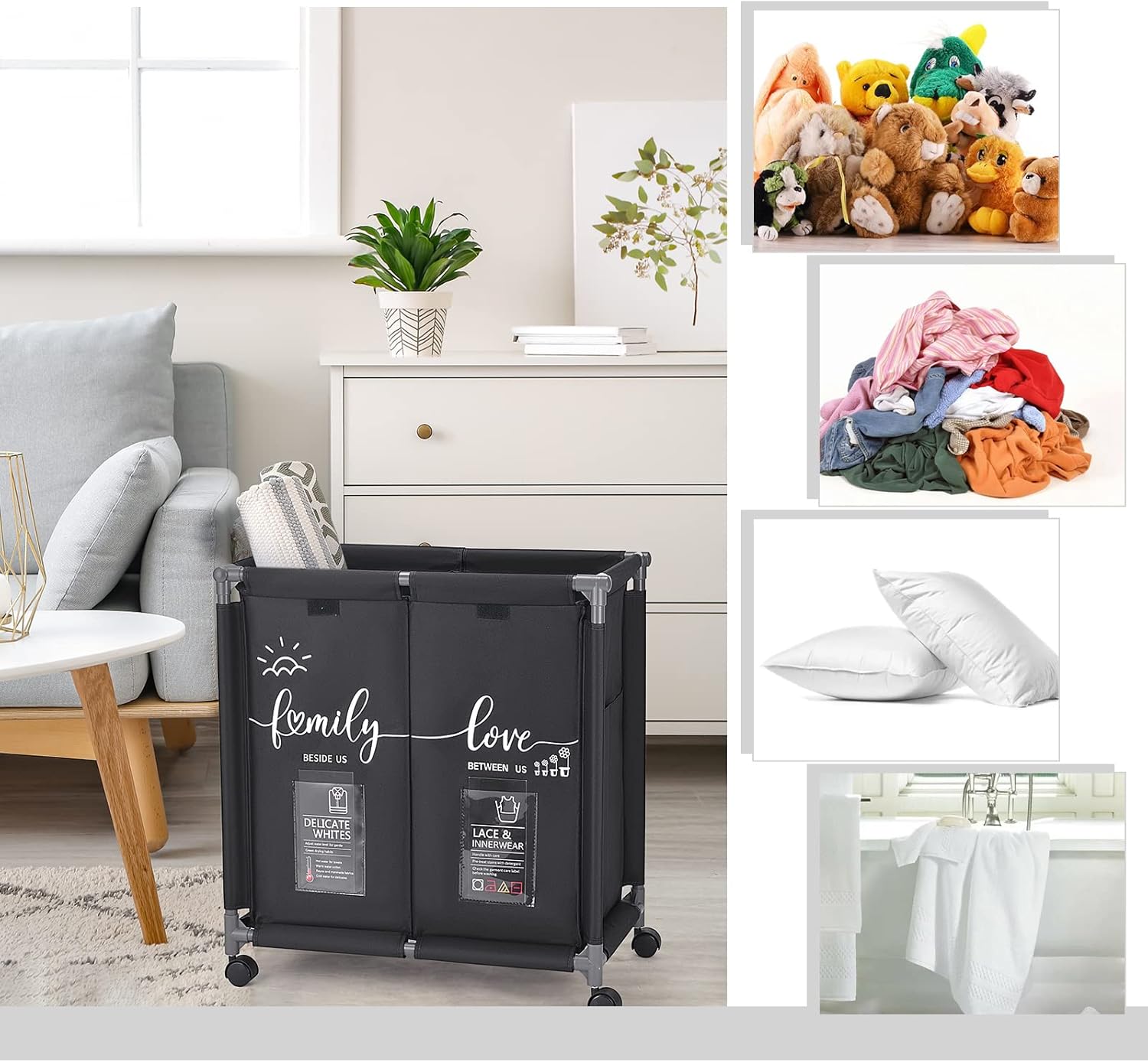 Hivexagon 2 Section Laundry Basket with Lid, Laundry Hamper, Laundry ...