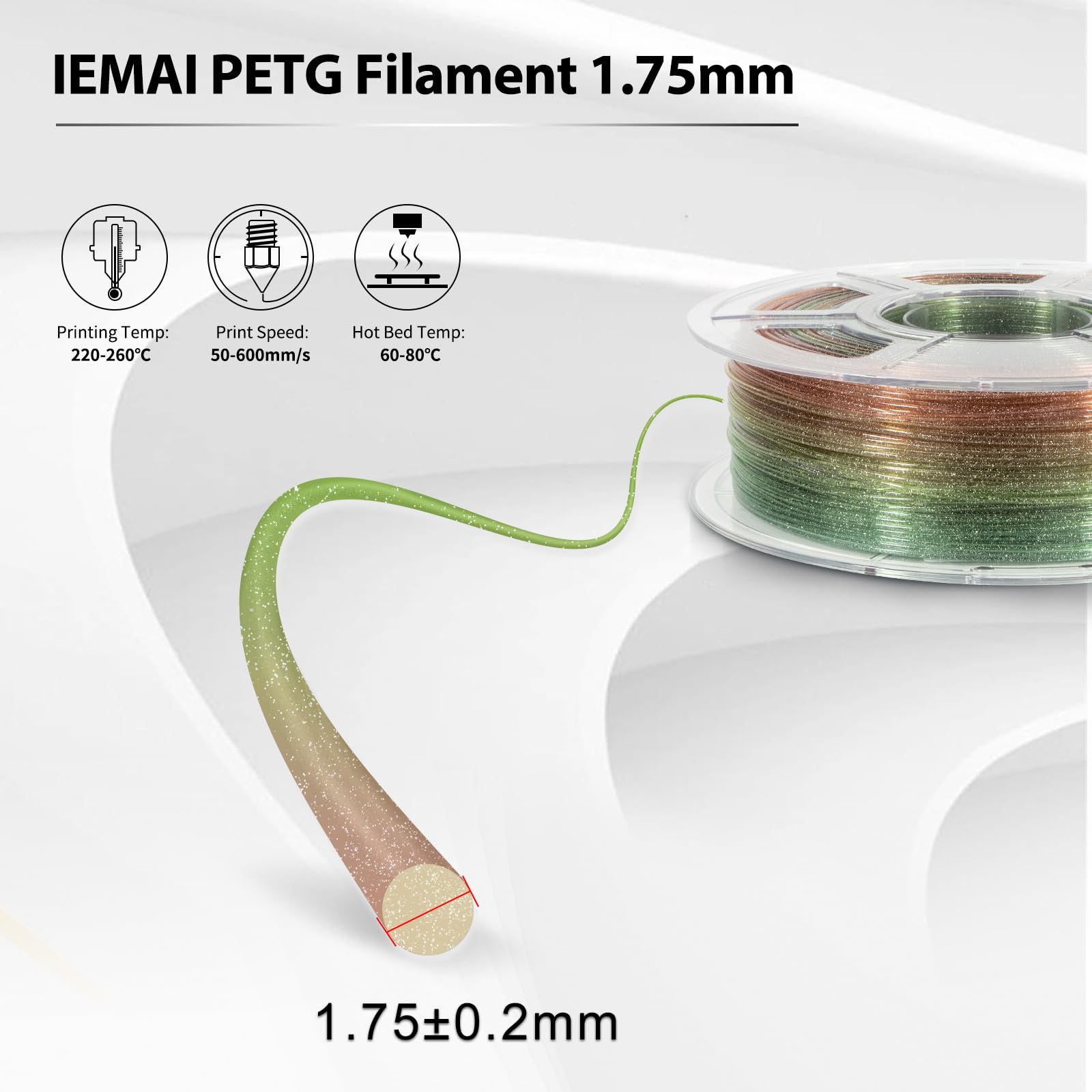 Rainbow PETG Filament 1.75mm, High Speed 3D Printer Filament for 50 ...