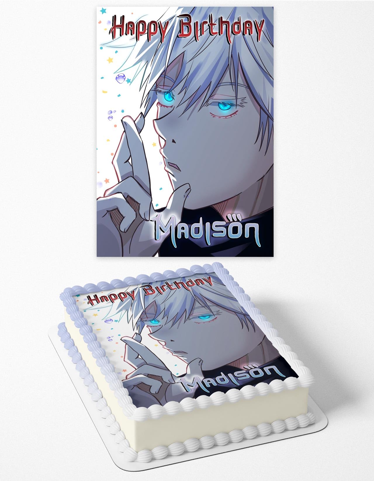 Buy Satoru Gojo Anime Edible Cake Image Topper Birthday Cake 1/4 Sheet ...